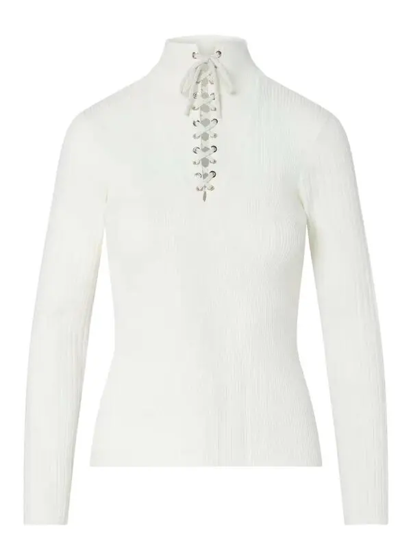 Liu Jo Ribbed Knit Lace-up High Neck Sweater - White
