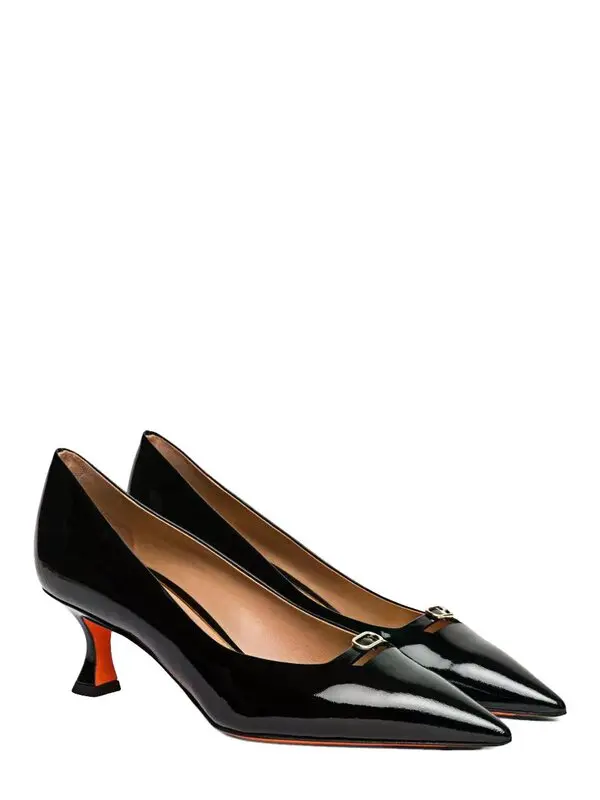 Santoni Patent Leather Buckle Detail Pumps - Black