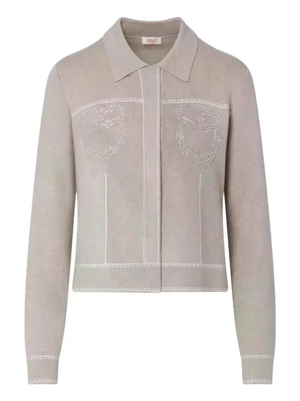 Liu Jo Embellished Knit Jacket With Classic Collar - Neutrals