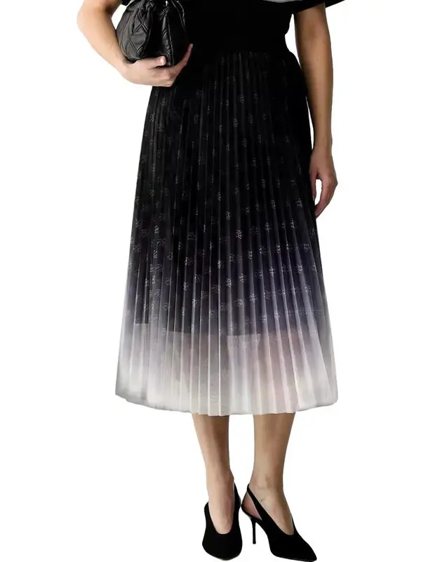 Karl Lagerfeld Logo Print Pleated Midi Skirt - Black