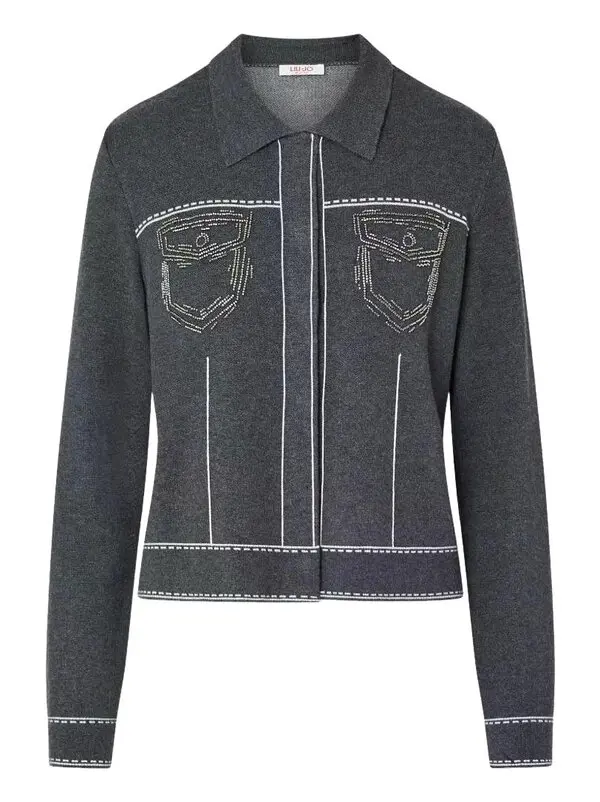 Liu Jo Embellished Knit Jacket With Contrast Stitching - Grey