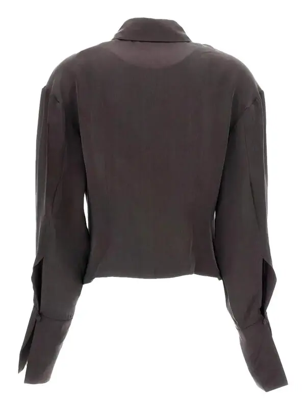 Andamane Lilia Draped-neck Long-sleeve Blouse - Brown