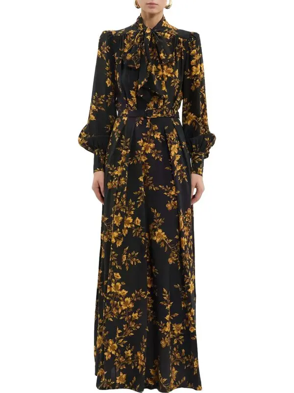 Rebecca Vallance Gilded Floral Long Sleeve Maxi Dress - Black
