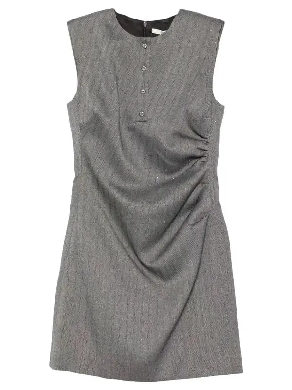 Maje Sleeveless Herringbone Mini Dress - Grey
