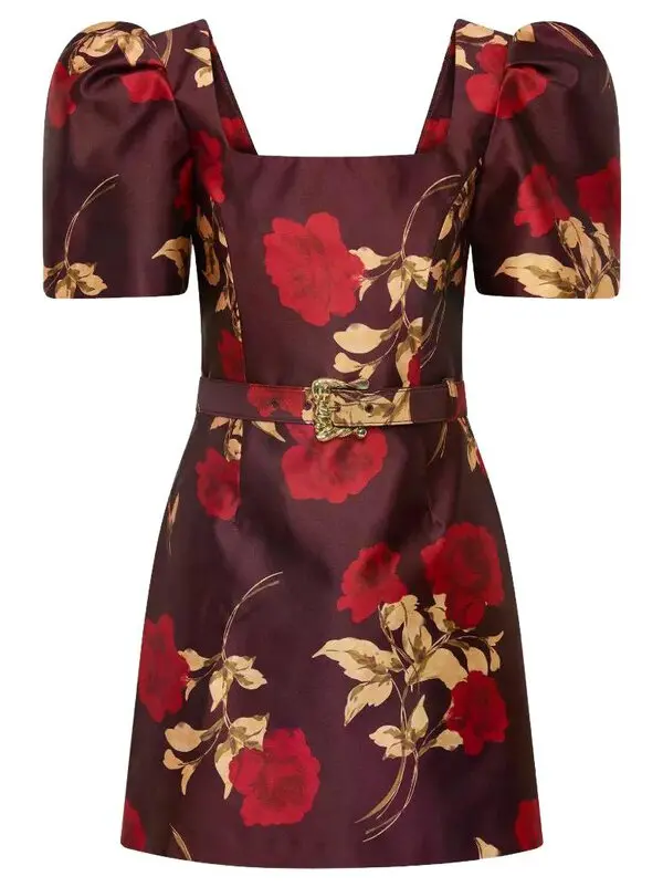 Rebecca Vallance Melora Short Sleeve Mini Dress With Puff Sleeves And Belted Waist In Floral Print - Red