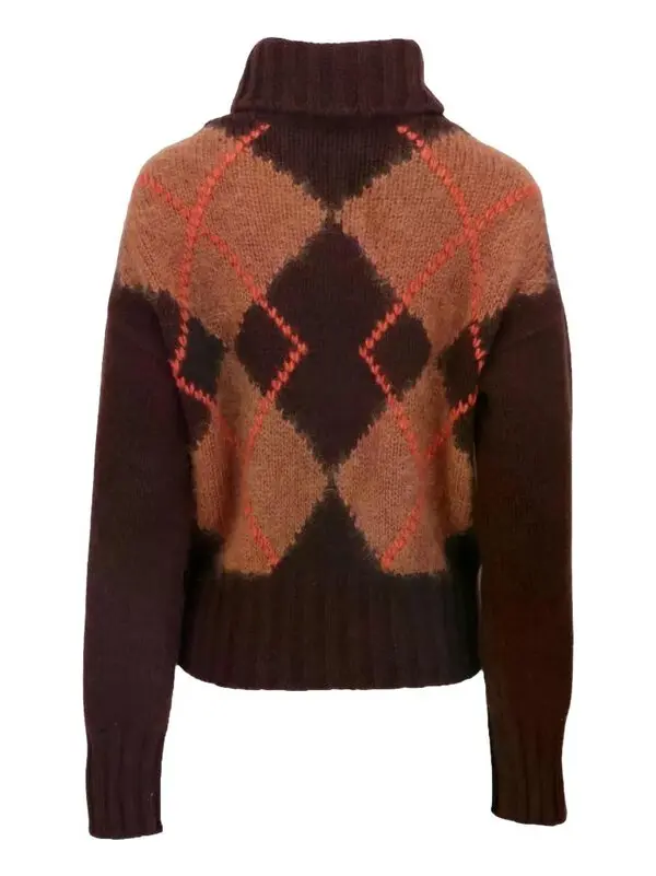 Isaia Argyle Roll-neck Sweater - Brown