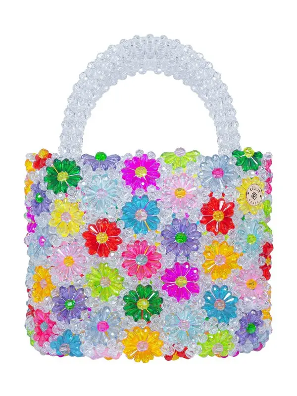 TILLIE BEADS Embellished Floral Top Handle Bag - White