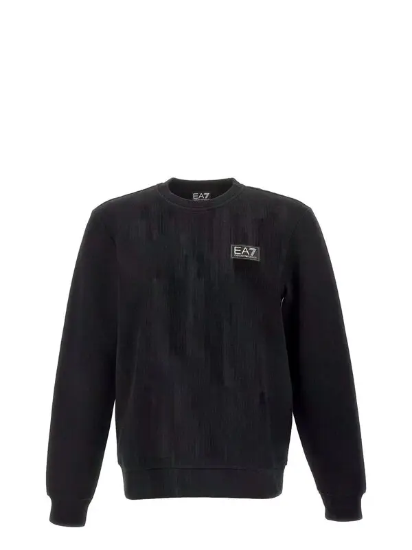 EA7 Ribbed Crewneck Sweatshirt With Logo Patch - Black