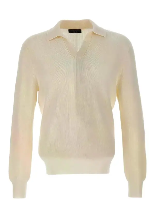 GRAN SASSO Ribbed-knit Virgin Wool Polo-collar Sweater - White