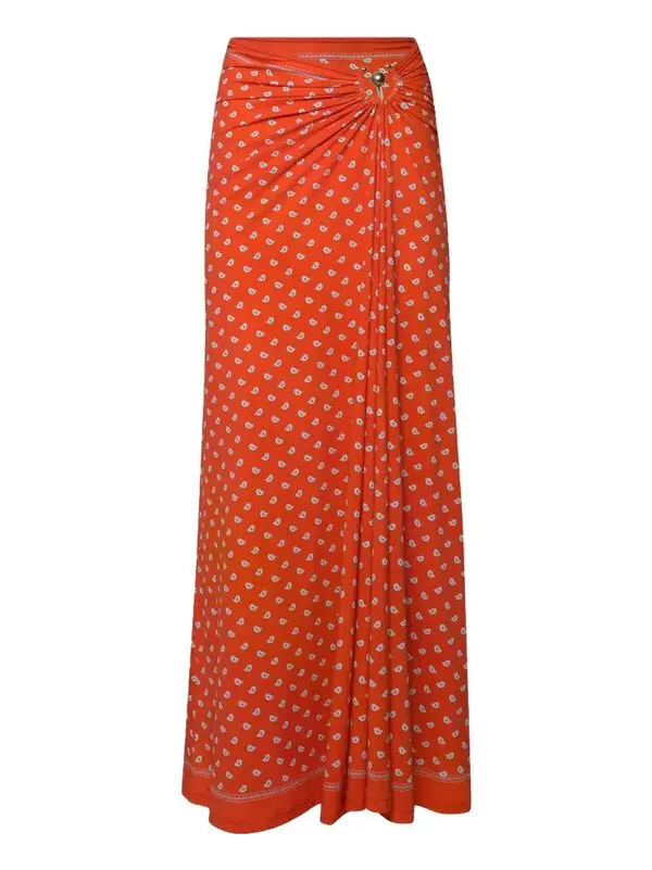 Christopher Esber Orbit Bandana-print Ruched Maxi Skirt - Orange