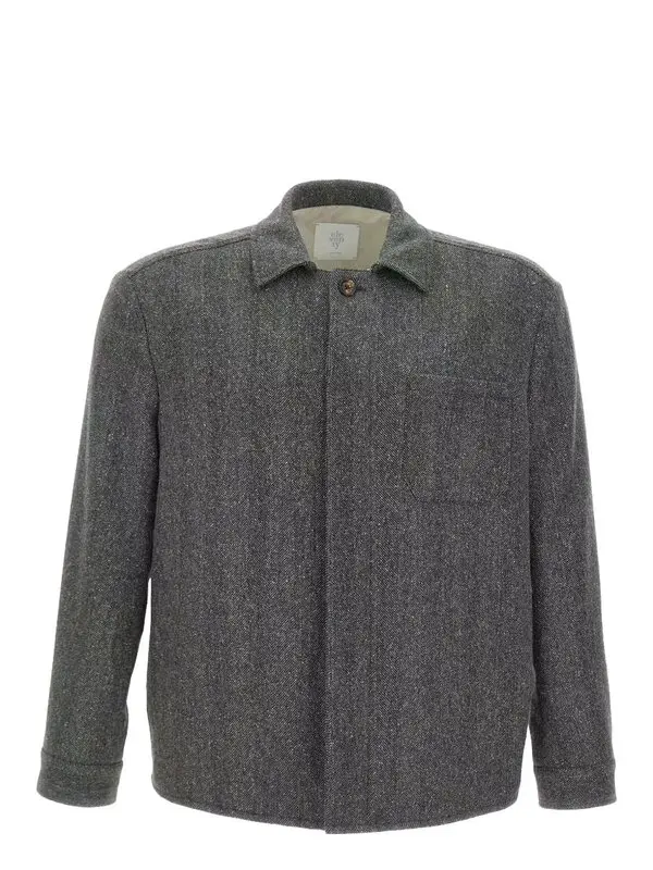 Eleventy Herringbone-pattern Wool-blend Shirt Jacket - Grey