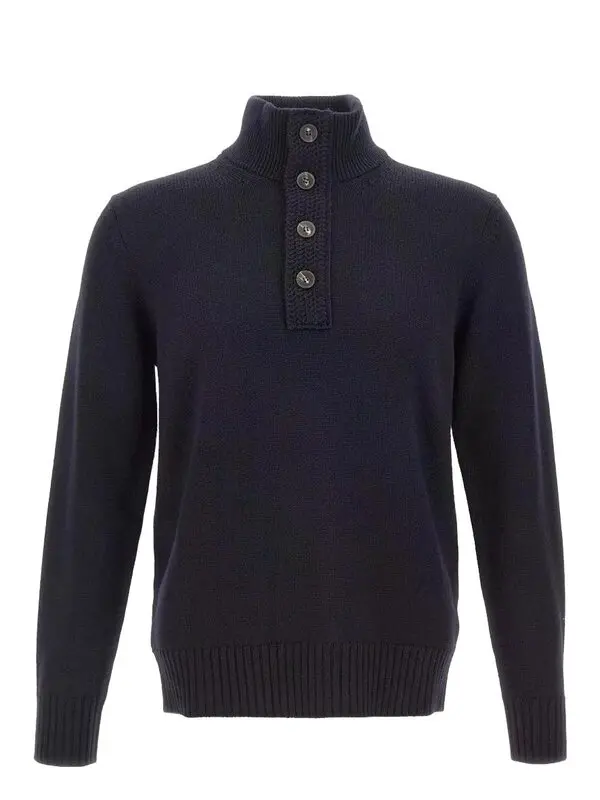 KANGRA Buttoned-collar Ribbed-knit Sweater - Blue