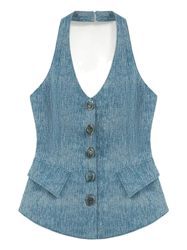NOCTURNE Embellished Halter Neck Bustier Top - Blue