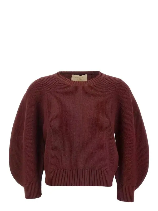 KAOS Ribbed Knit Balloon Sleeve Sweater - Red
