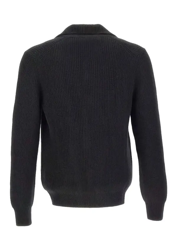 GRAN SASSO Ribbed-knit Open-collar Polo Shirt - Black