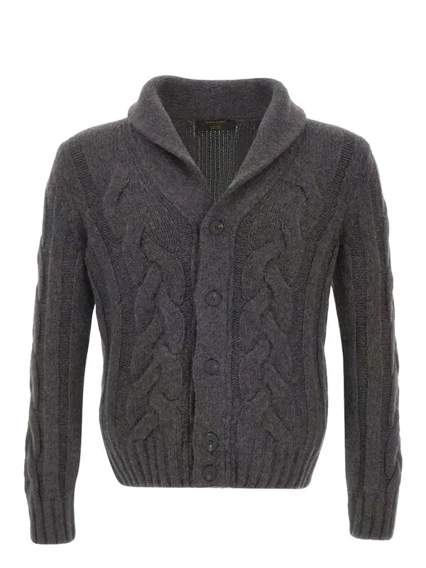 GRAN SASSO Shawl Collar Cable Knit Sweater - Grey