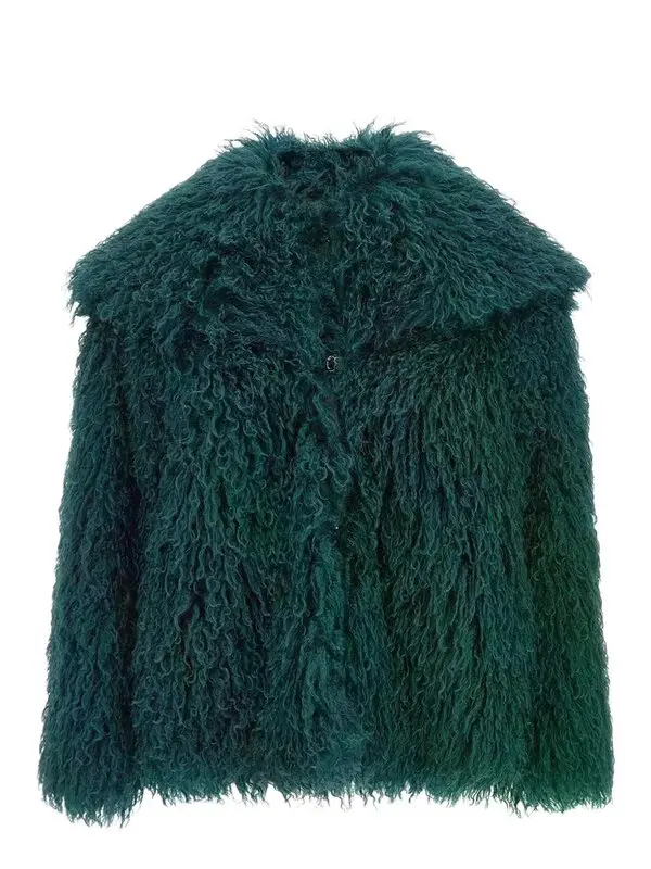 KAOS Curly Faux-fur Coat With Wide Collar - Green