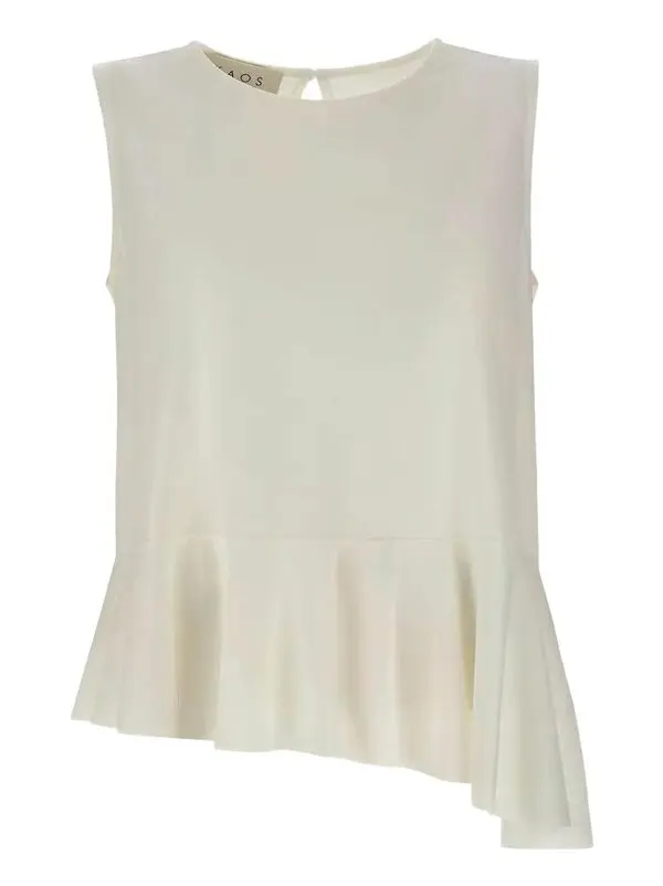 KAOS Ruffled Asymmetric Hem Blouse - Neutrals