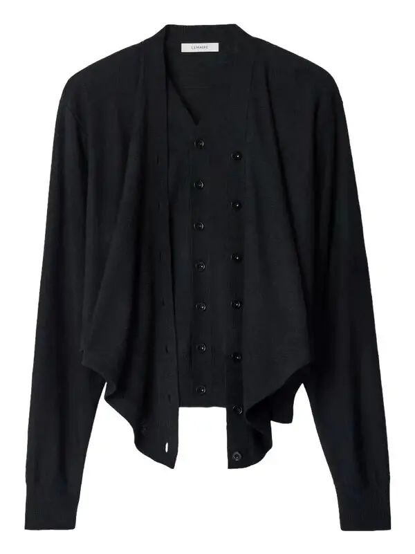 LEMAIRE Lemiare Merino Wool Blend Trompe-l’œil Cardigan - Black