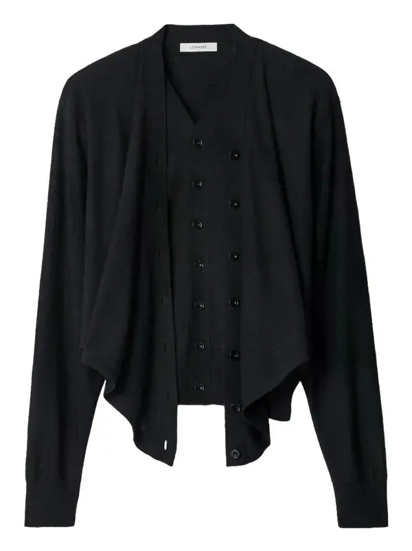 LEMAIRE Lemiare Merino Wool Blend Trompe-l’œil Cardigan - Black