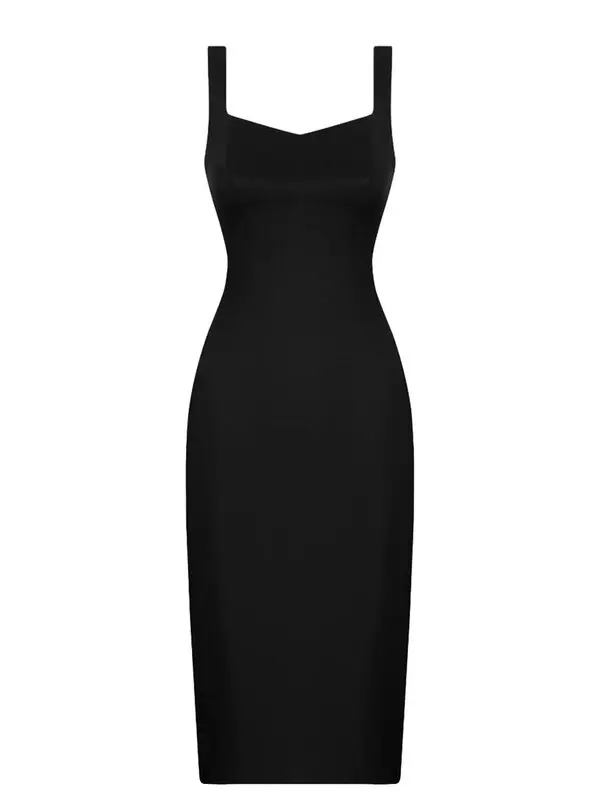ELSAVA Midi Dress With Open Back And Lace Adjustments - Black