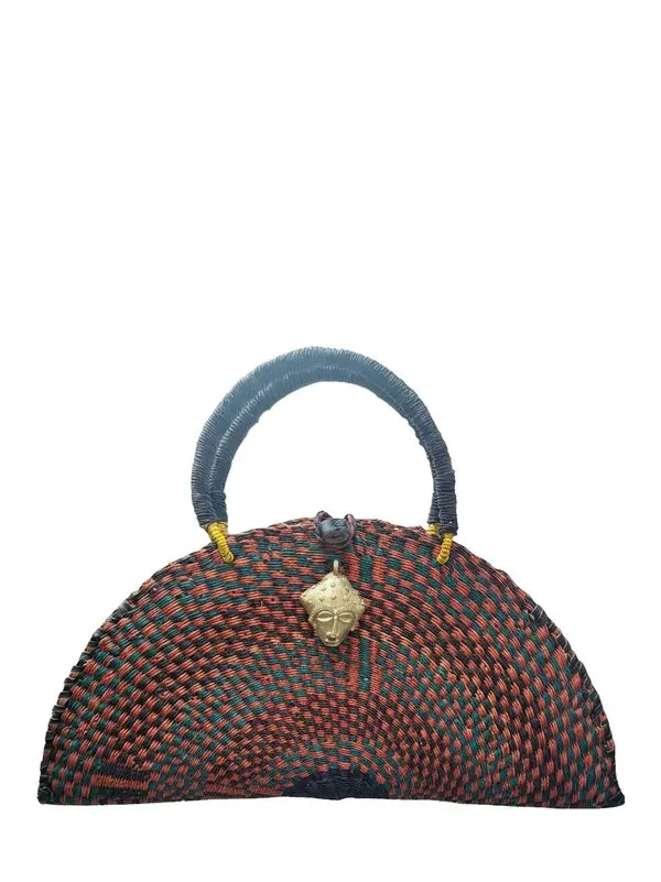 SOKONA Handwoven Kusana Large Tote Bag With Brass Charm - Brown/blue