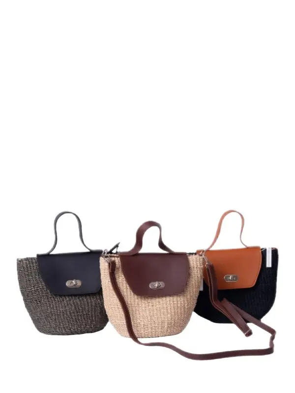YUMI WEAVES Mini Abaca Cross Body Bag - Black/brown