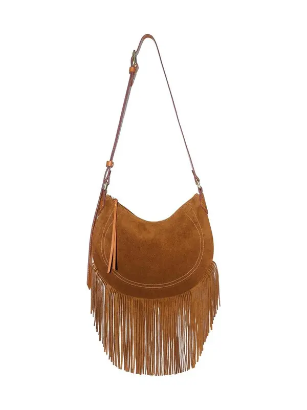 KIM FOLEY Suede Fringe Shoulder Bag - Brown