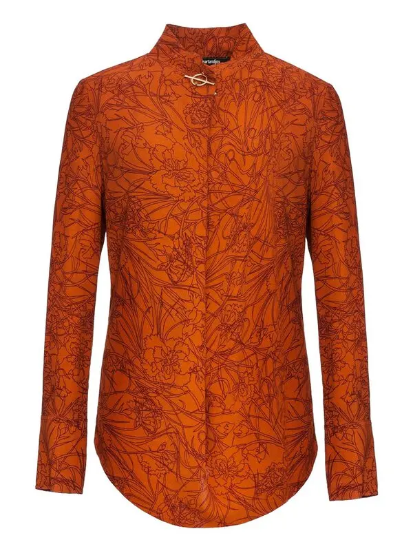 SMART AND JOY Linear Floral Print Blouse - Brown