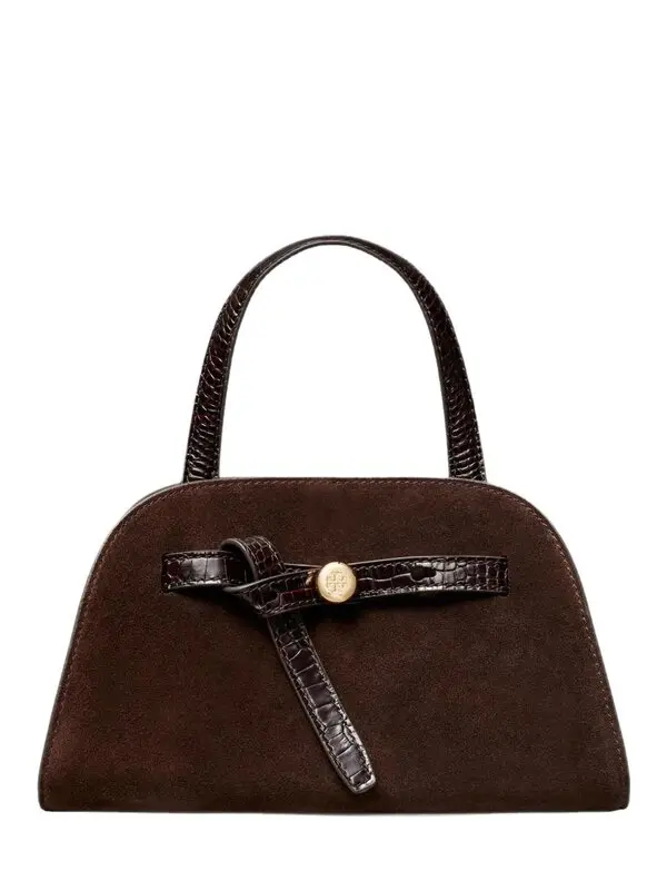 Tory Burch Romy Small Suede Leather Boston Bag - Brown