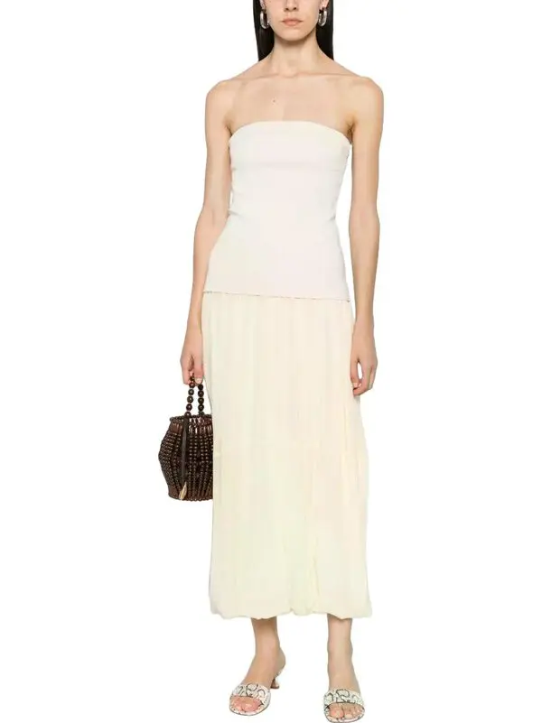 ST. AGNI Strapless Ribbed Midi Dress With Balloon Hem - Neutrals