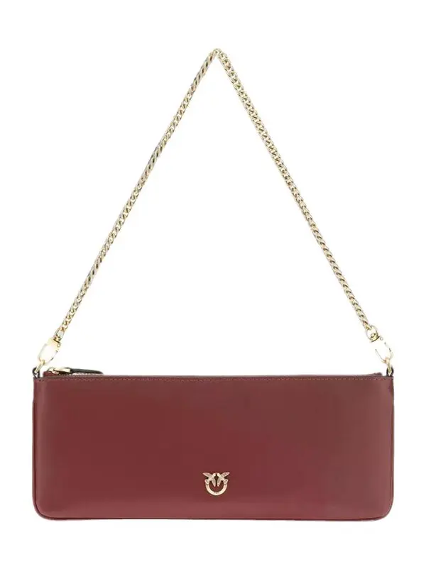 Pinko Flat Leather Shoulder Bag - Red