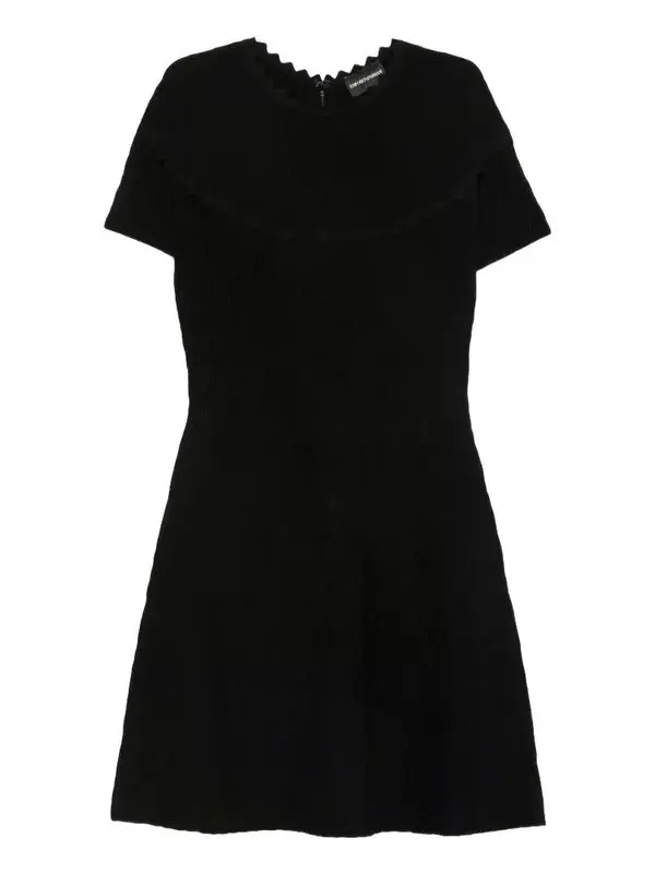 Emporio Armani Textured Finish Scallop Edge Mini Dress - Black