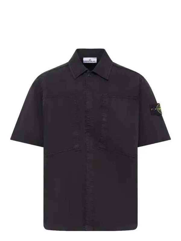 Stone Island Stretch Organic Cotton Twill Shirt - Black