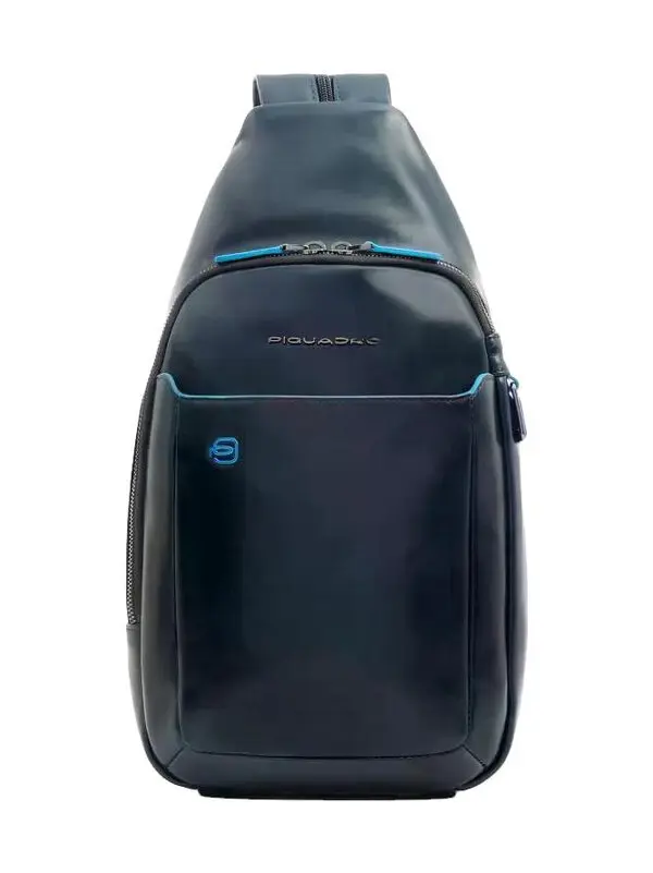 PIQUADRO Logo Plaque Leather Backpack - Blue