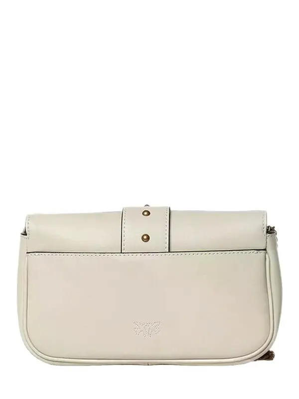Pinko Love Bag Pocket Small Leather Shoulder Bag With Jewel Buckle - Neutrals