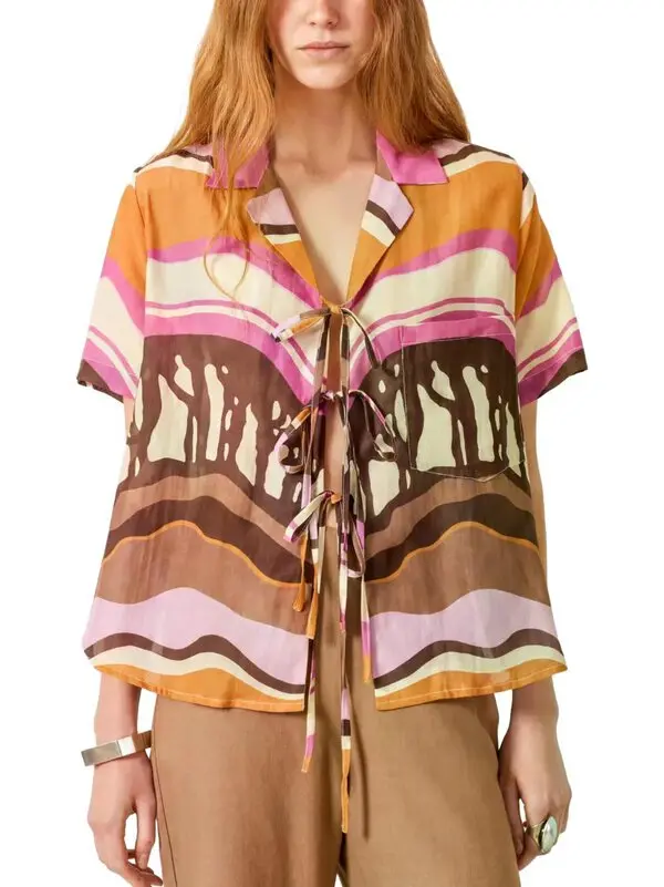 Alix Of Bohemia Abstract Print Tie-front Shirt - Brown