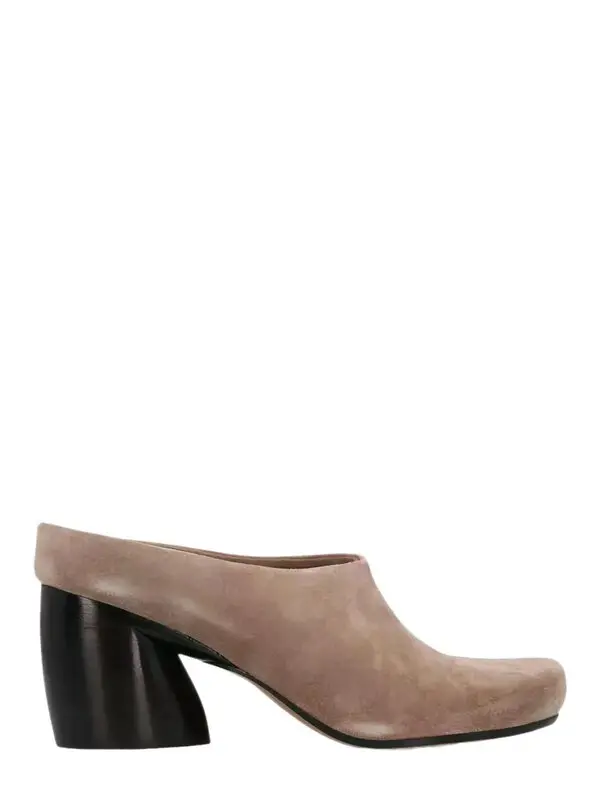 Loewe Suede Calfskin Oval Mules With Block Heel - Neutrals