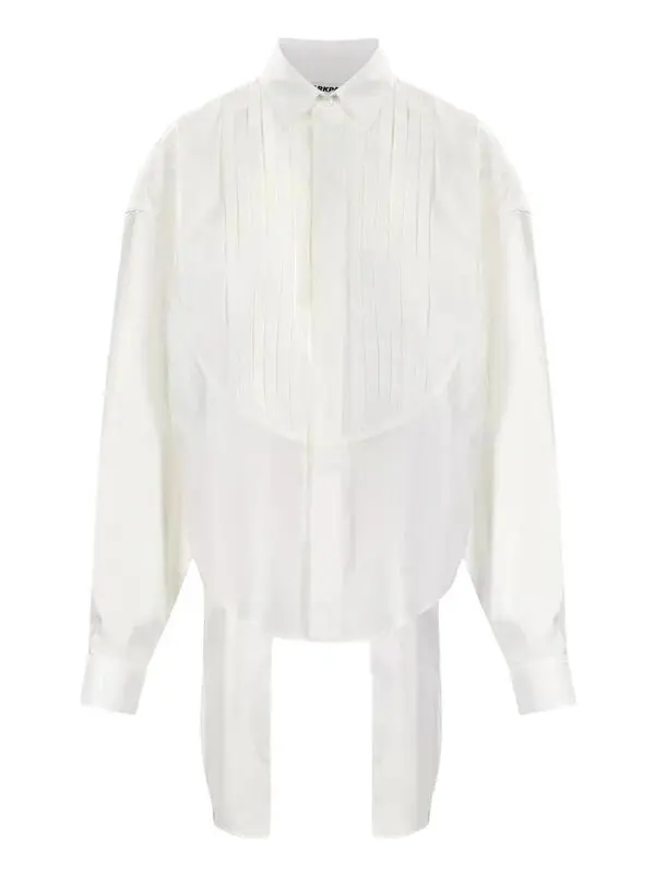 DARKPARK Pleated Bib Asymmetrical Hem Shirt - White