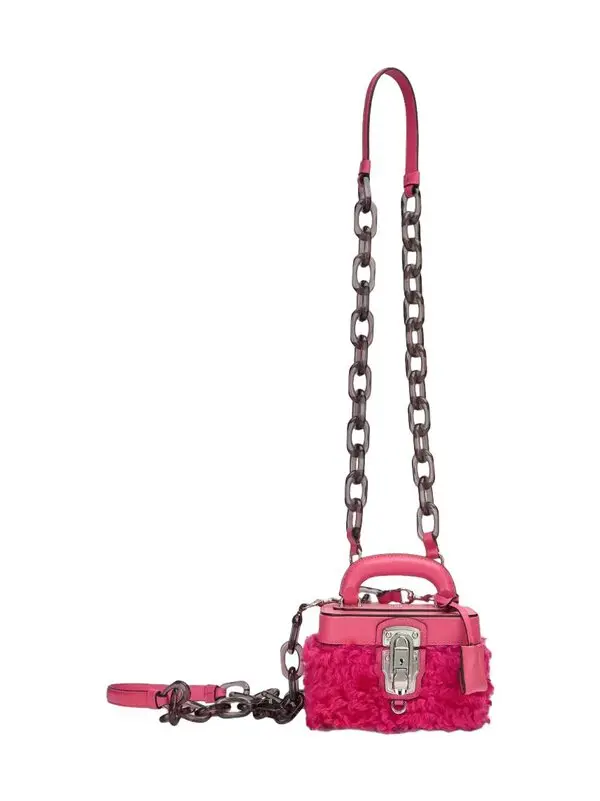 Moschino Leather Shoulder Bag With Faux-shearling Trim - Pink