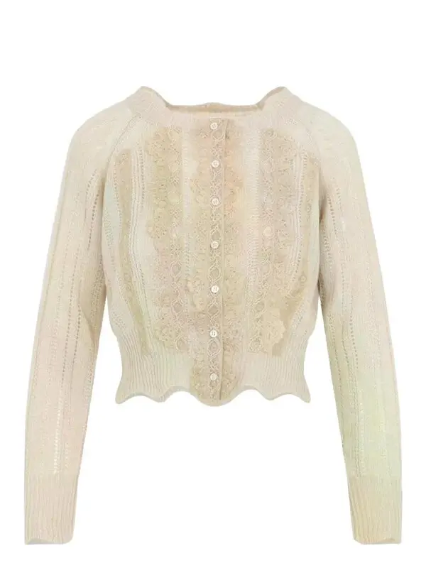 Ermanno Scervino Lace-panelled Pointelle-knit Cardigan - Neutrals
