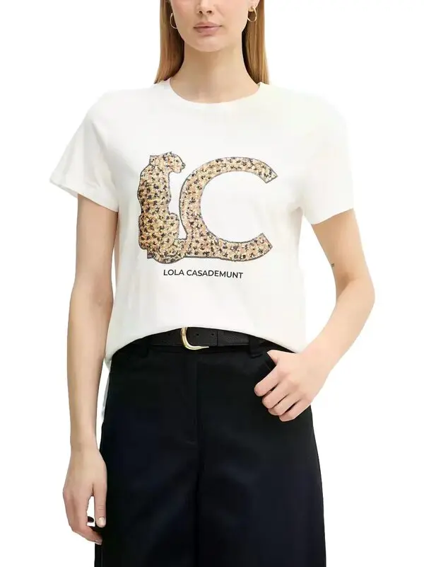 Lola Casademunt Sequin-embellished Logo T-shirt - White