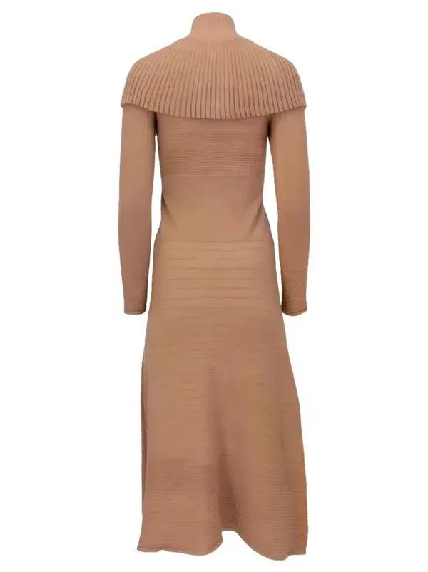 Isaia Ribbed-knit Cape-overlay Midi Dress - Brown