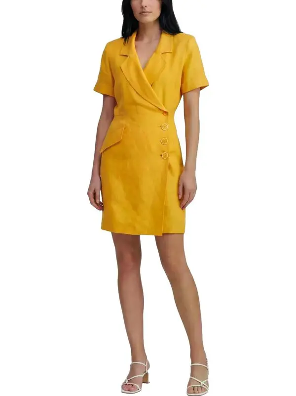 Saint Laurent Linen Wrap Mini Dress - Yellow