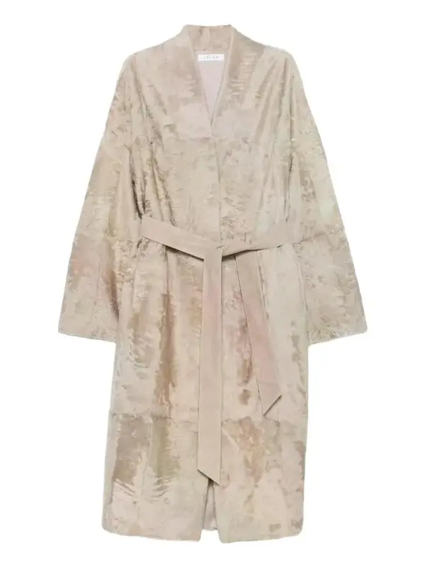 LISKA Belted Paneled Fur Coat - Neutrals