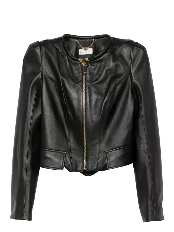 Elisabetta Franchi Peplum Hem Leather Jacket - Black