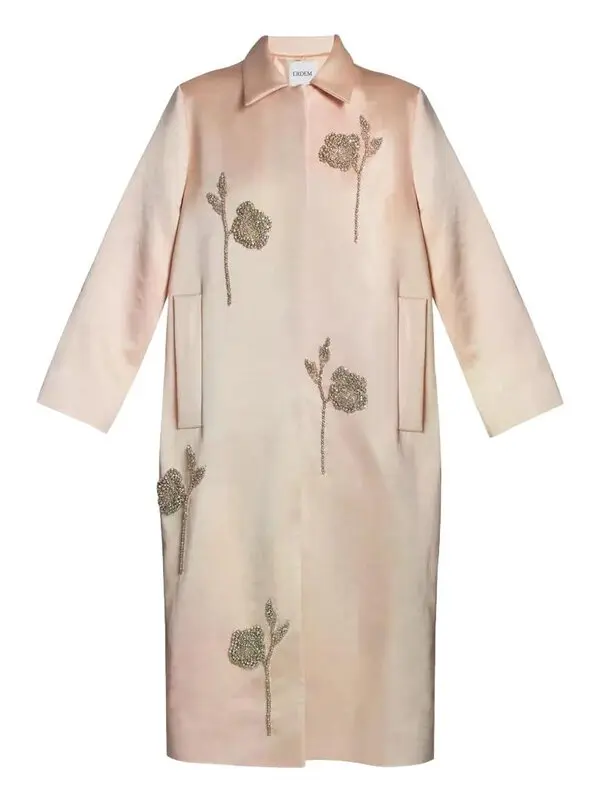 Erdem Crystal-embroidered Satin Coat - Pink