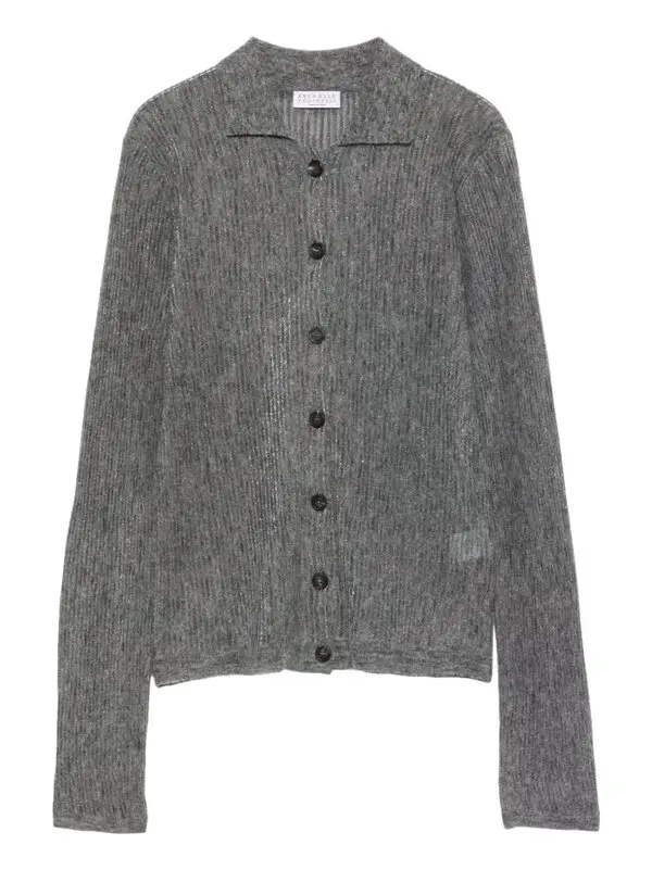 Brunello Cucinelli Ribbed-knit Collared Cardigan - Grey