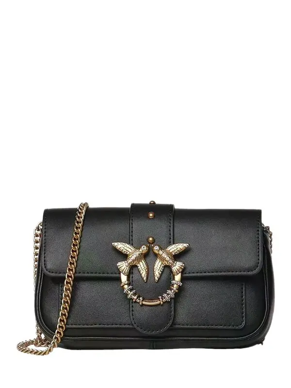 Pinko Love Bag Pocket Small Leather Shoulder Bag With Jewel Buckle - Black