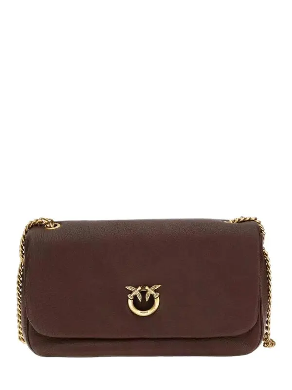 Pinko Love Birds Click Soft Horizontal Leather Shoulder Bag - Brown